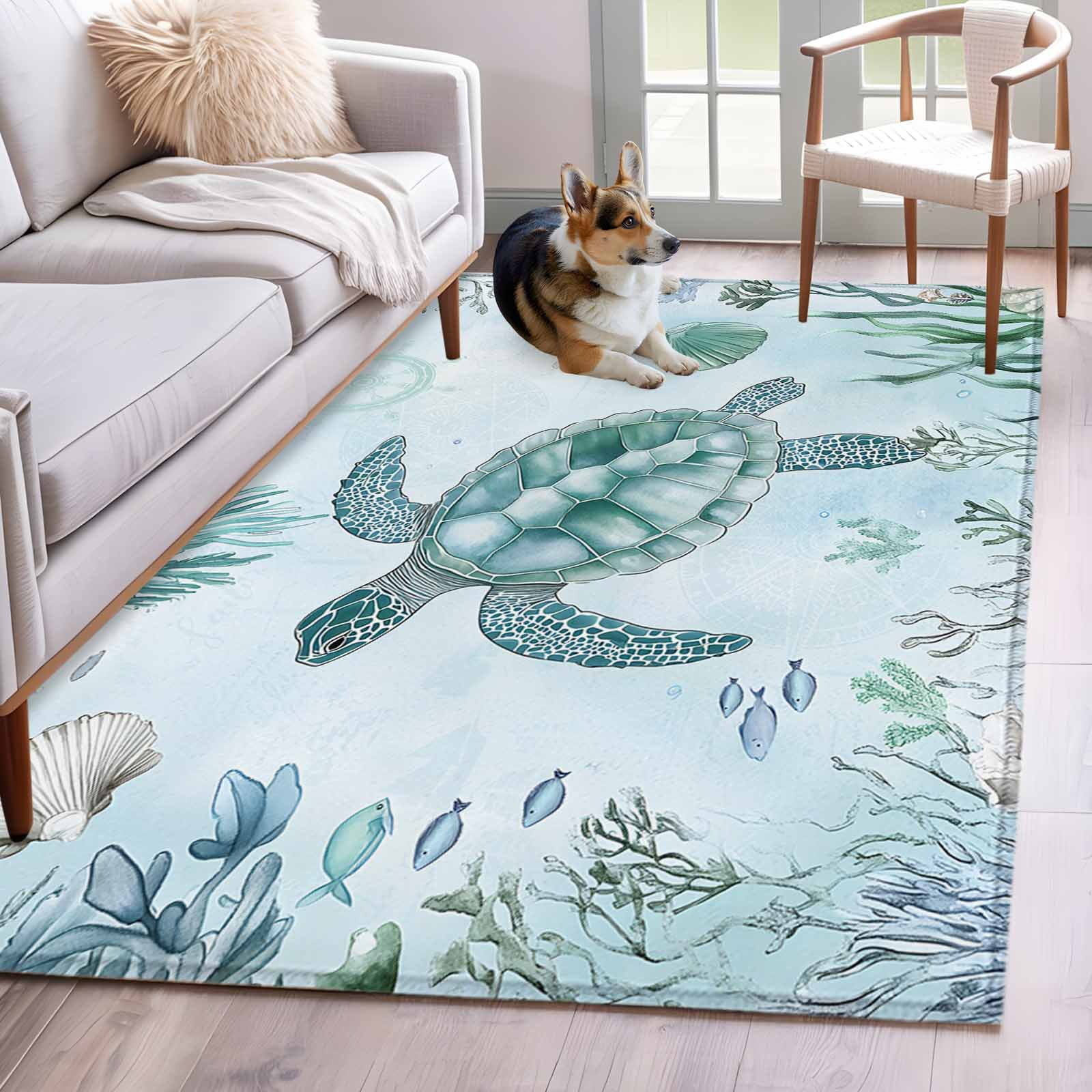 Coastal Turtle Area Rug 4x6 Washable Rug Non Slip Beach Nautical ...