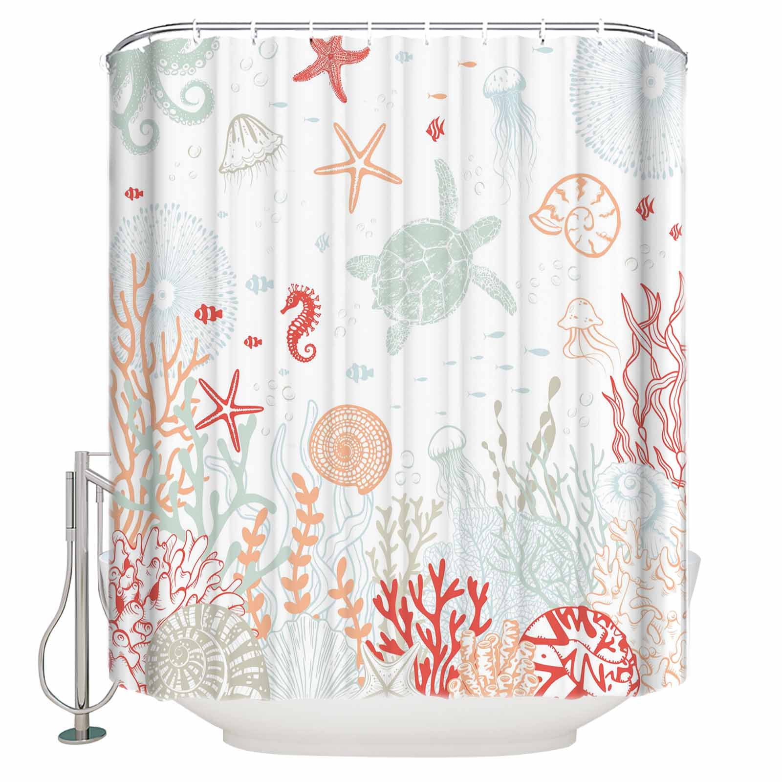 Coastal Turtle Bathroom Shower Curtains with 12 Hooks Polyester ...