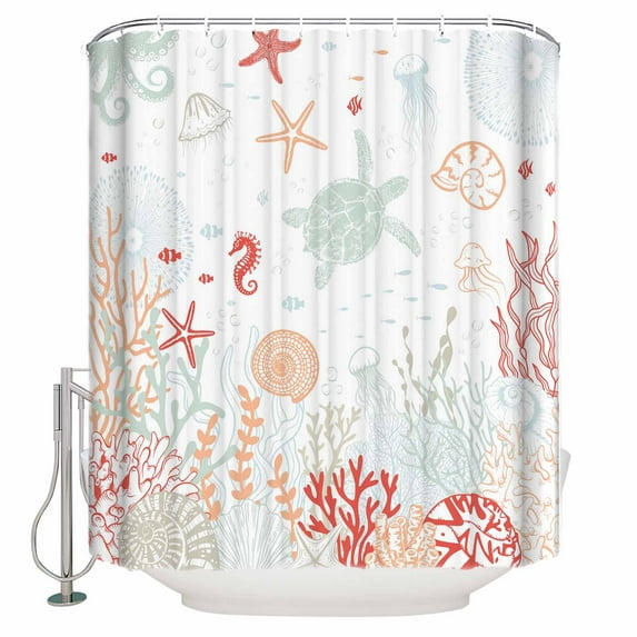 Coastal Turtle Bathroom Shower Curtains with 12 Hooks Polyester ...