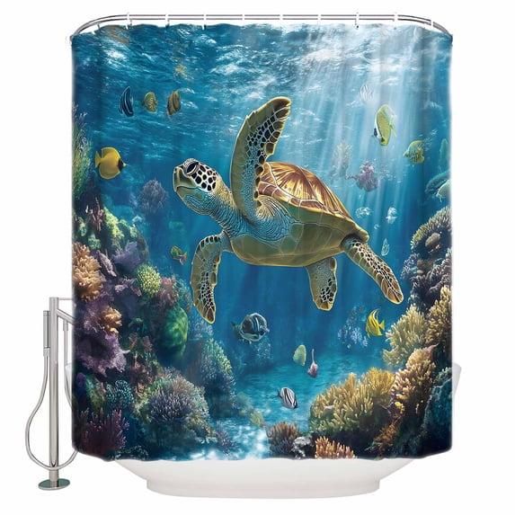 Coastal Turtle Bathroom Shower Curtains with 12 Hooks Polyester ...