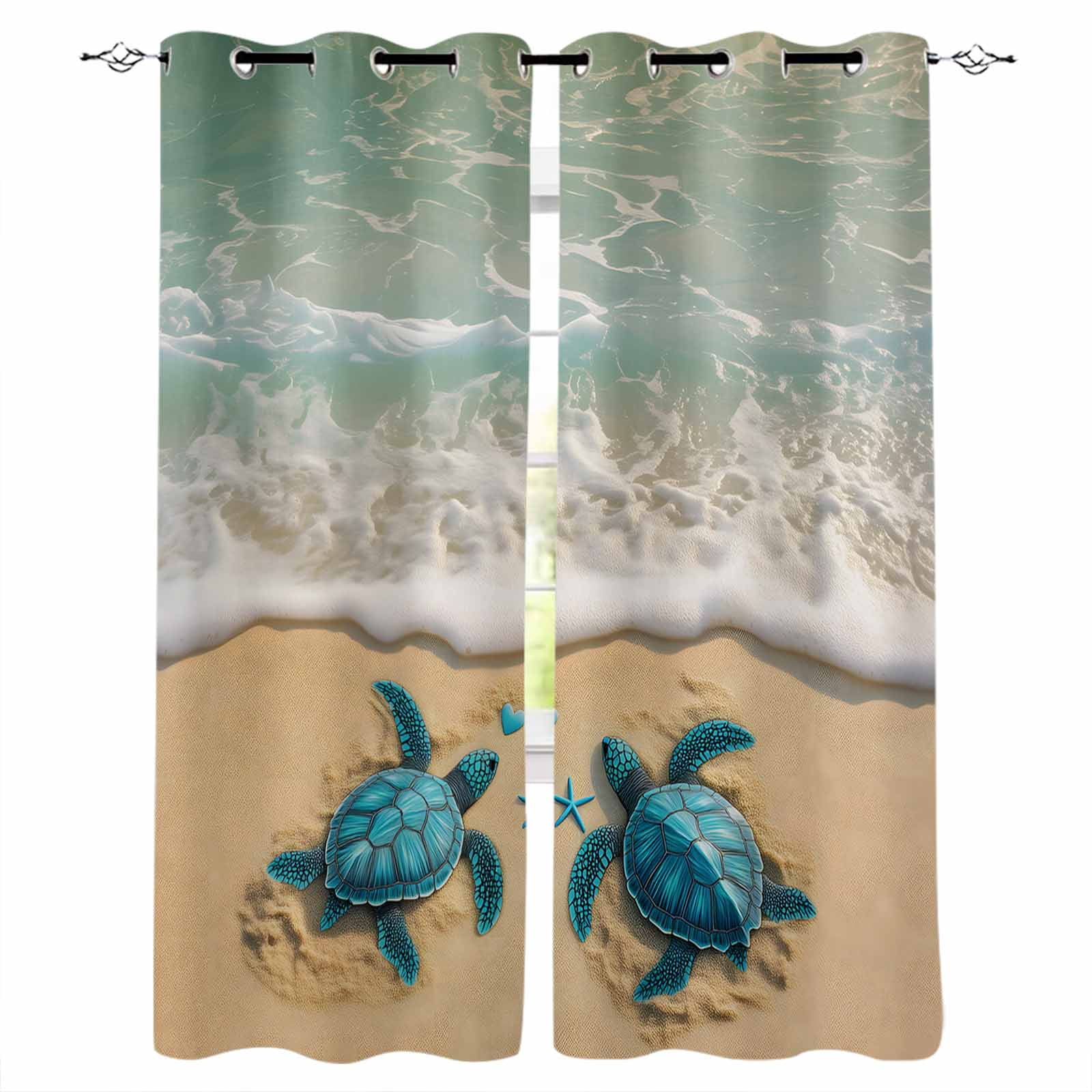 Coastal Turtle Blackout Curtains 63 Inches Long for Bedroom, Summer ...