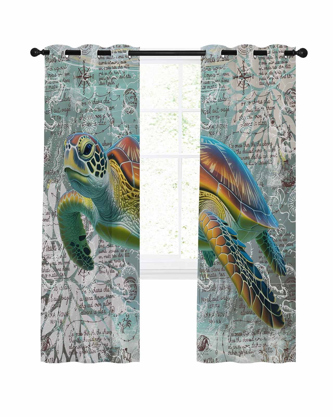 Coastal Turtle Blackout Curtains 72 Inches Long for Bedroom, Farmhouse ...