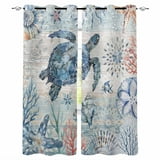 Coastal Turtle Blackout Curtains 84 Inches Long, Rustic Nautical ...