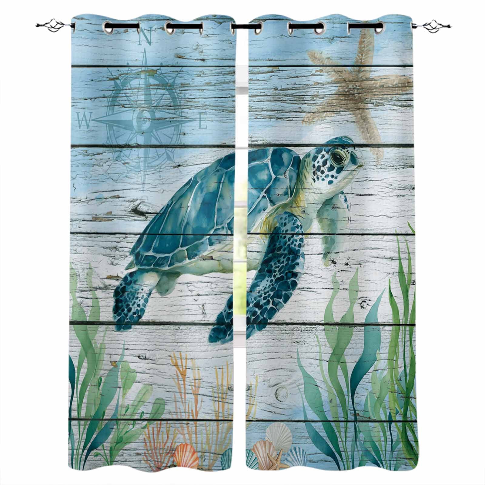 Coastal Turtle Blackout Curtains for Bedroom Living Room Darkening ...