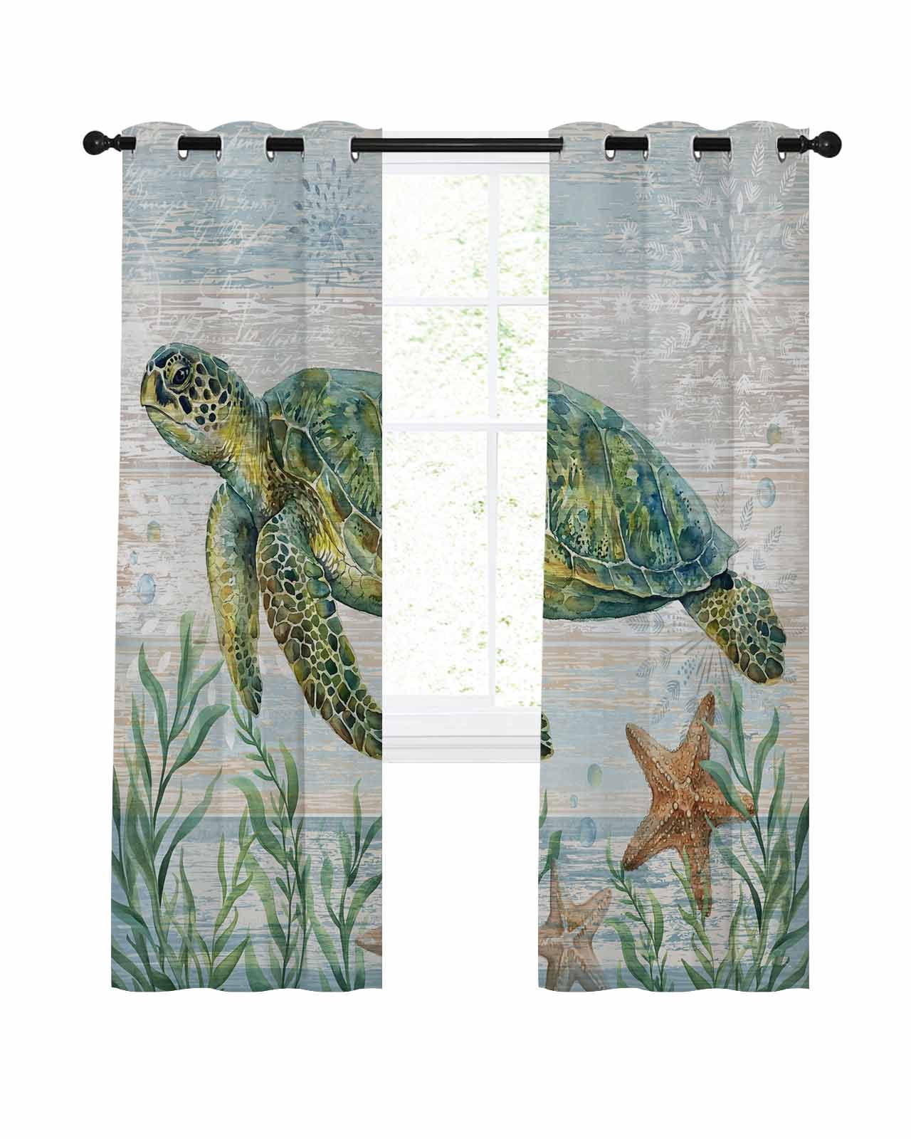 Coastal Turtle Blackout Curtains for Bedroom Living Room, Ocean ...