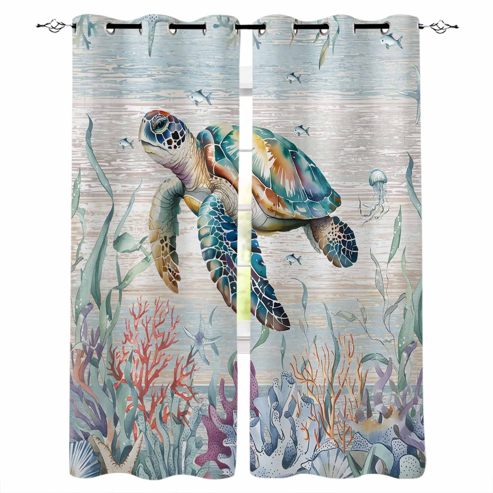 Coastal Turtle Blackout Curtains for Bedroom/Living Room, Thermal ...