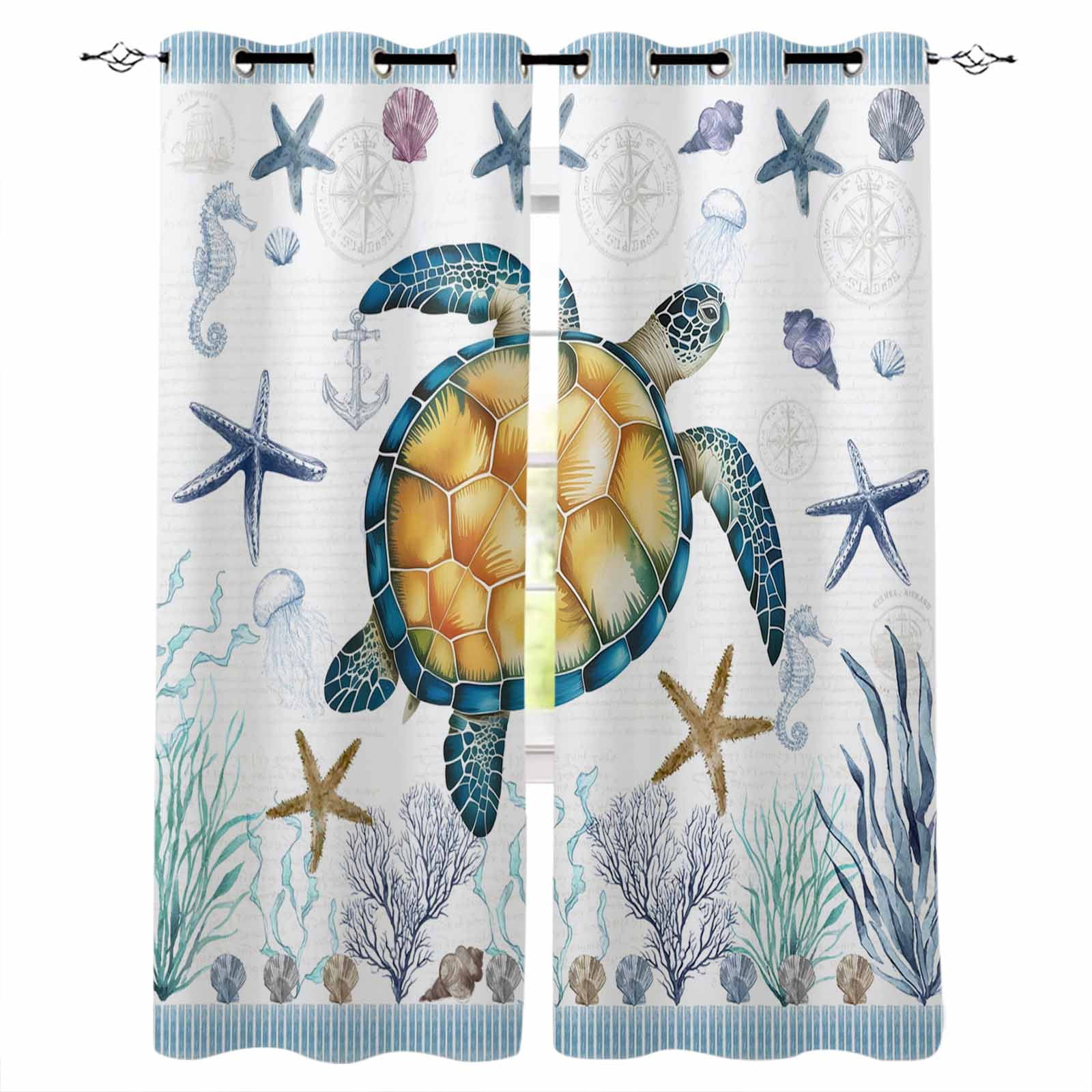 Coastal Turtle Blackout Curtains for Bedroom/Living Room, Thermal ...
