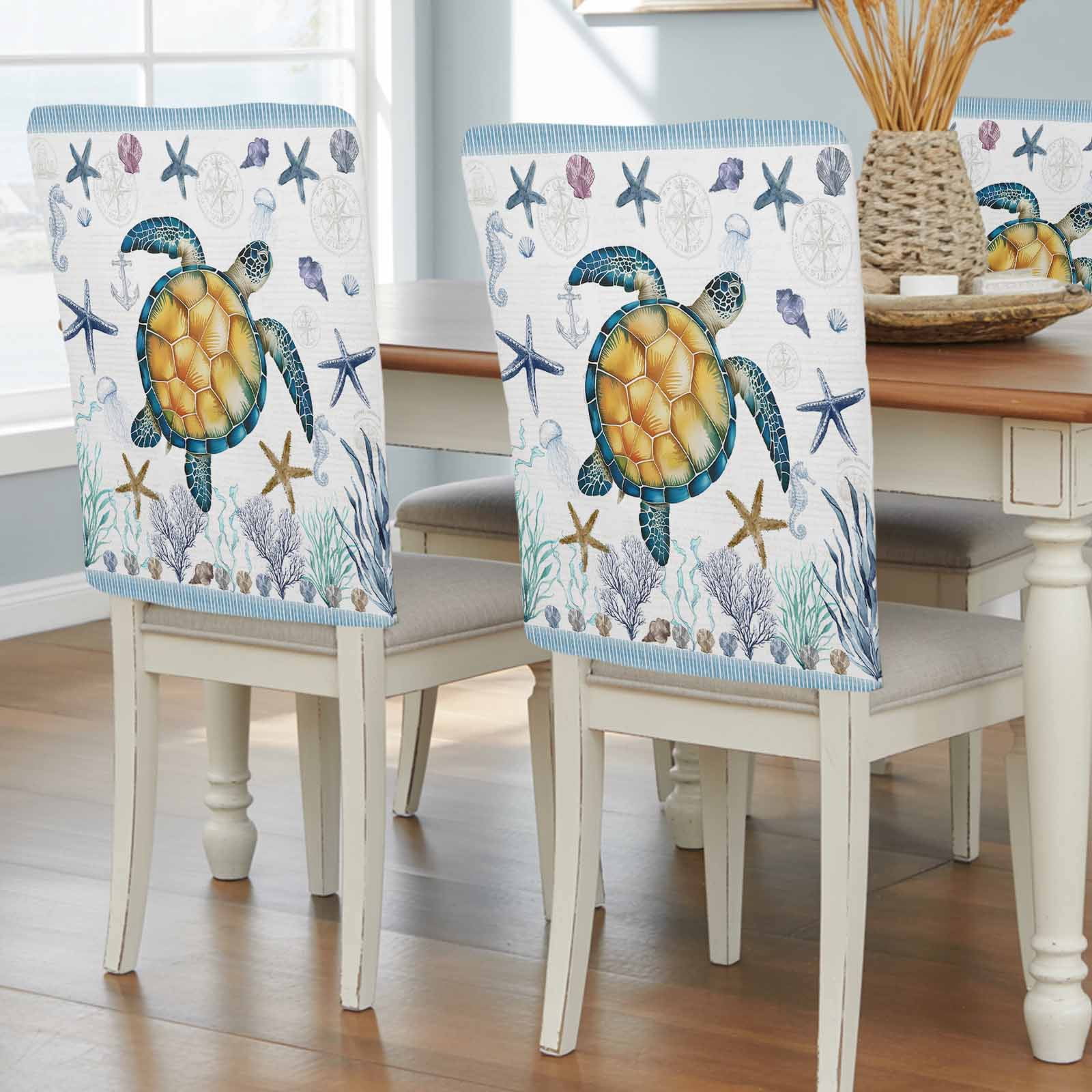 Coastal Turtle Chair Back Covers, Ocean Nautical Starfish Conch ...