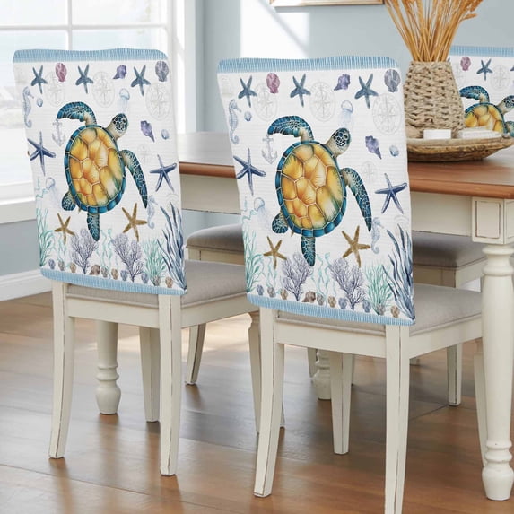 Coastal Turtle Chair Back Covers, Ocean Nautical Starfish Conch ...