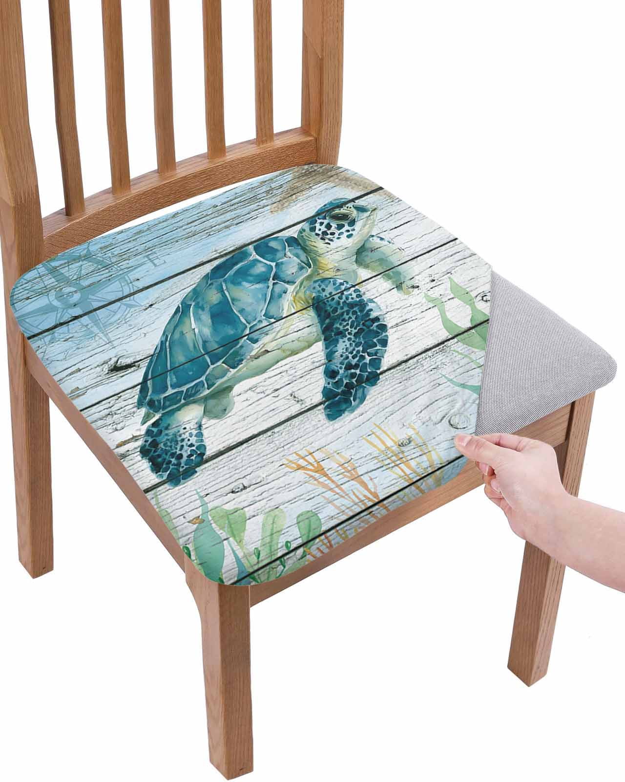 Coastal Turtle Chair Seat Covers for Dining Room Stretch Chair Seat ...