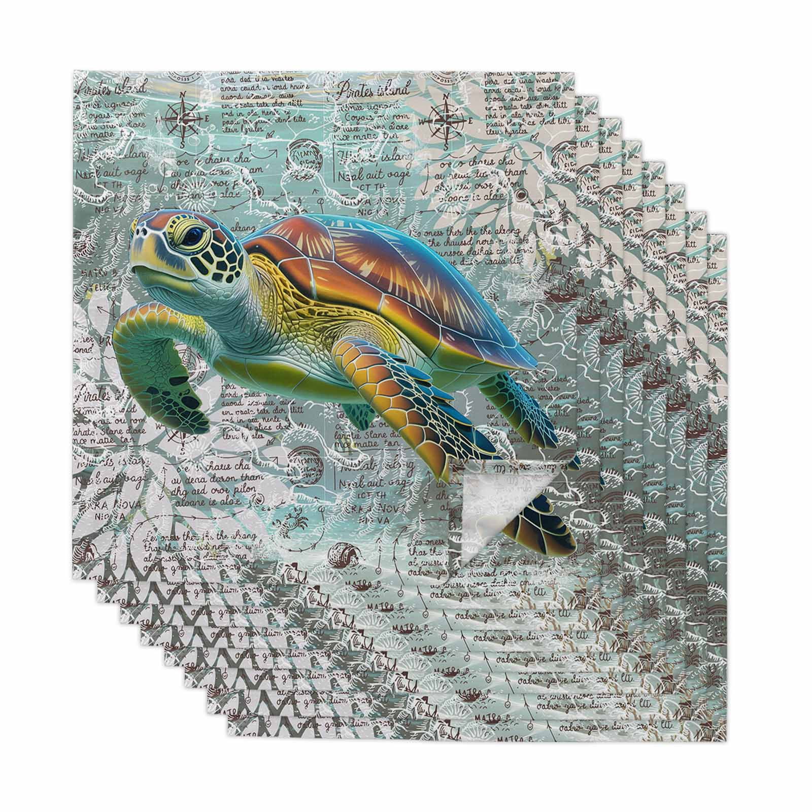 Coastal Turtle Cloth Napkins, Farmhouse Ocean Nautical Marine Life ...