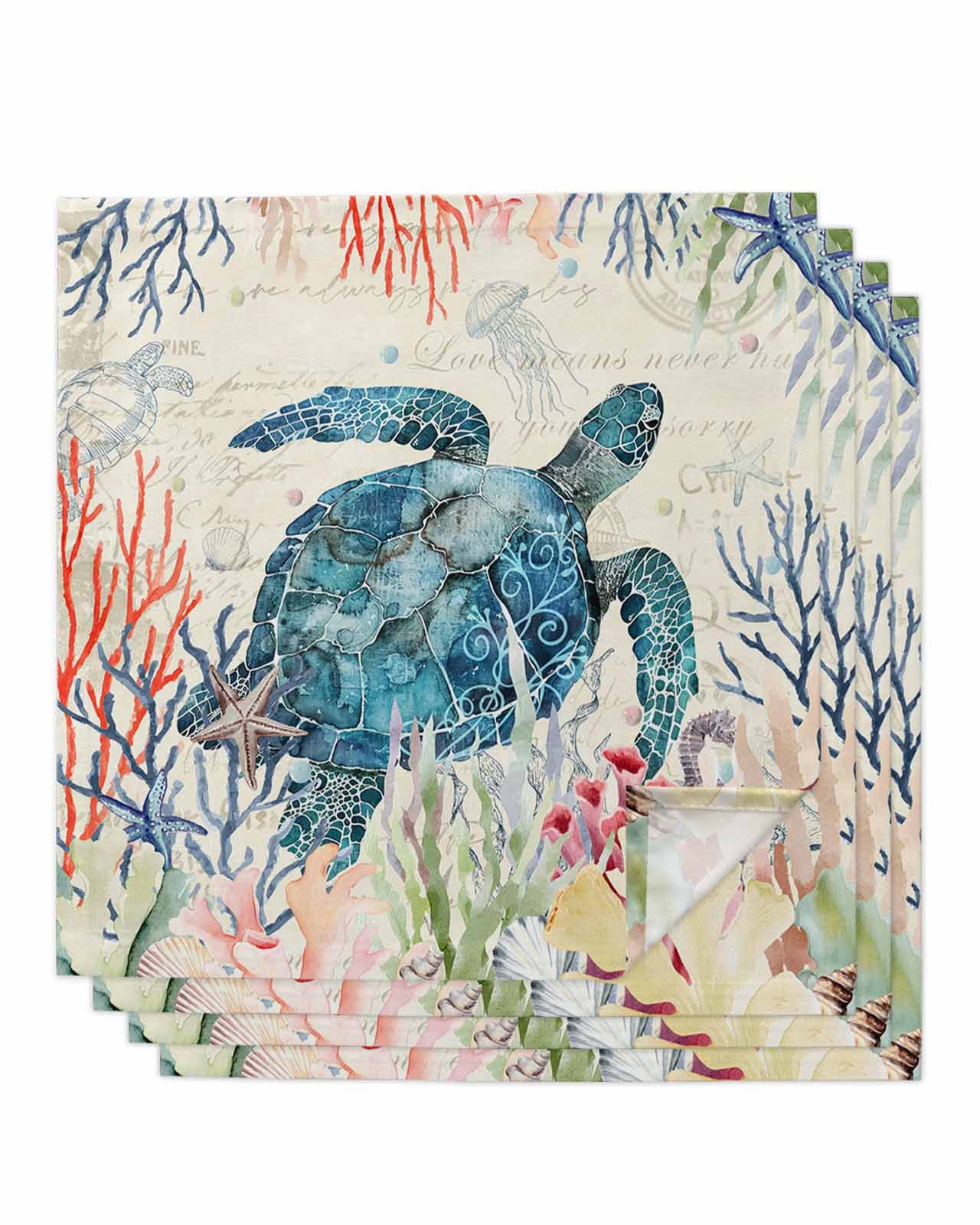 Coastal Turtle Cloth Napkins Set of 4 Reusable Dinner Napkins ...