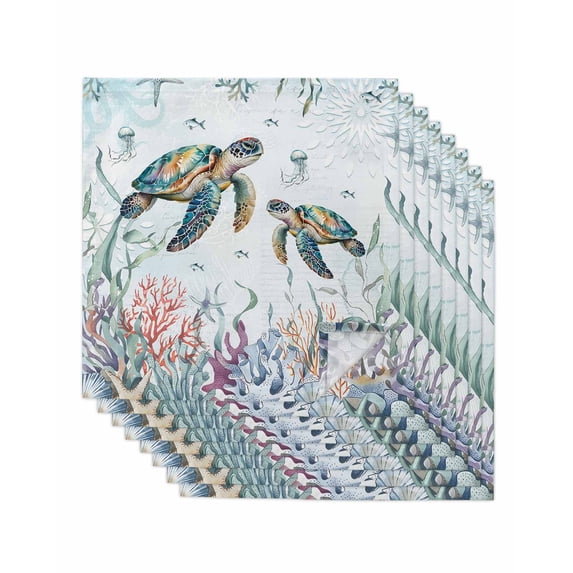 Coastal Turtle Cloth Napkins Set of 8 Reusable Dinner Napkins, Ocean ...
