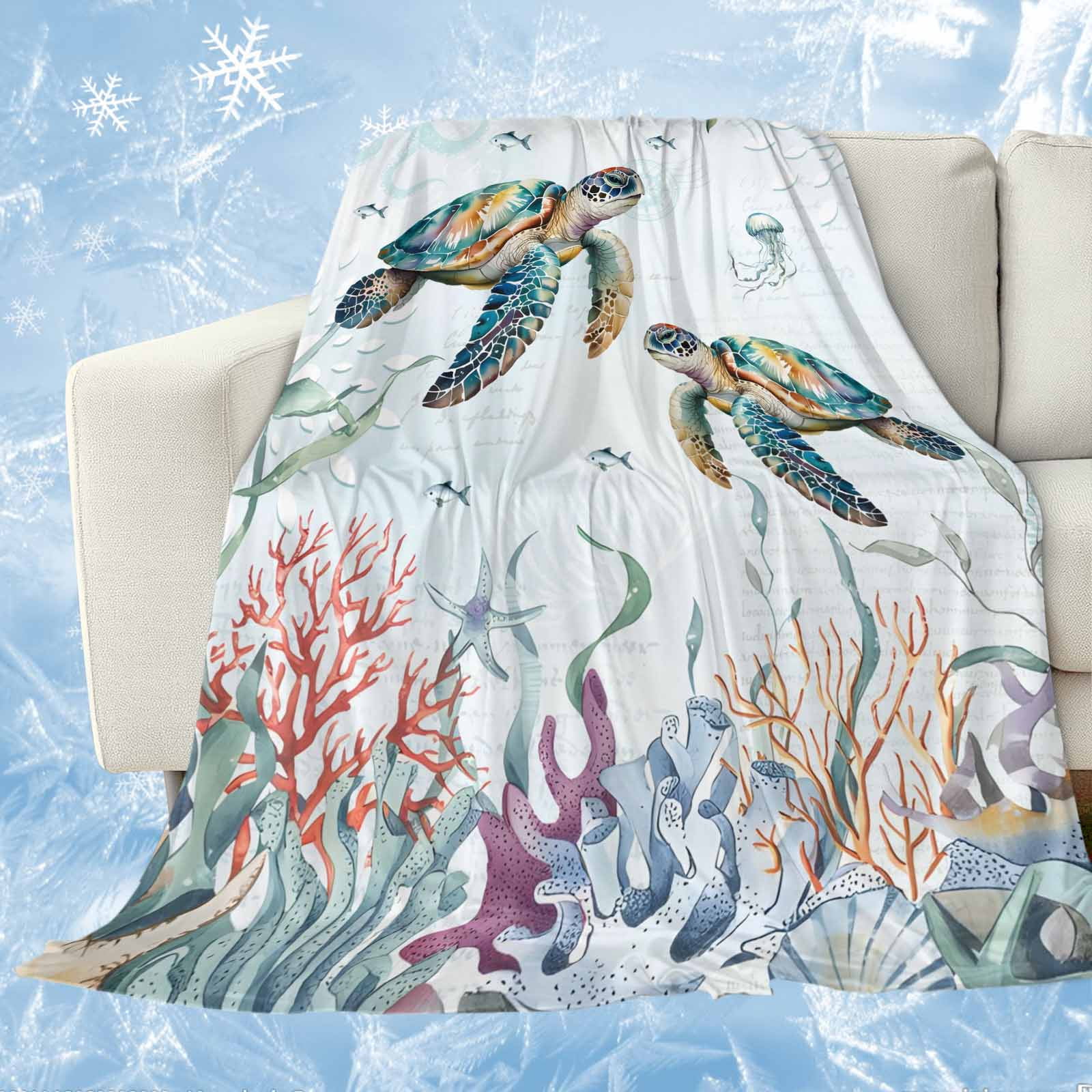 Coastal Turtle Cooling Blanket for Hot Sleepers, Soft Breathable Cool ...