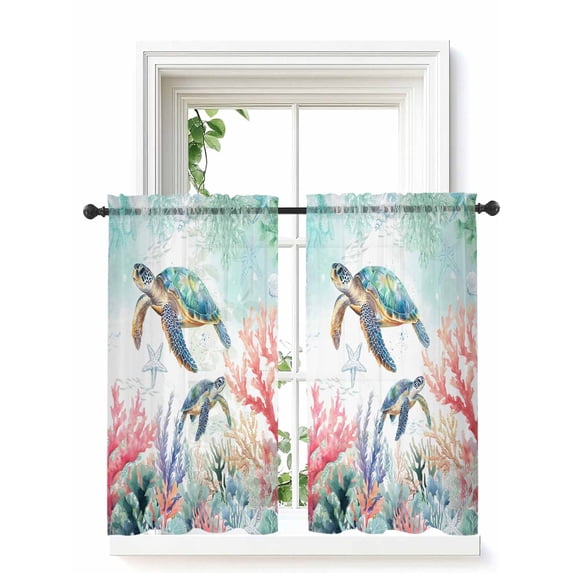 Coastal Turtle Curtains 45 Inch Length,Sheer Curtains for Bedroom ...