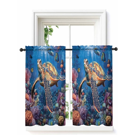 Coastal Turtle Curtains 45 Inch Length,Sheer Curtains for Bedroom ...
