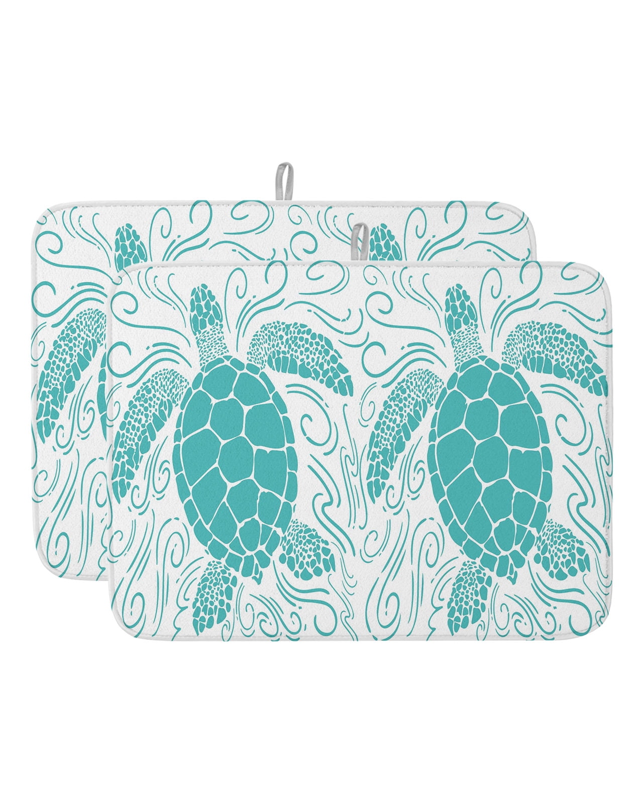 Coastal Turtle Dish Drying Mat for Kitchen Counter,Teal Green Ocean ...
