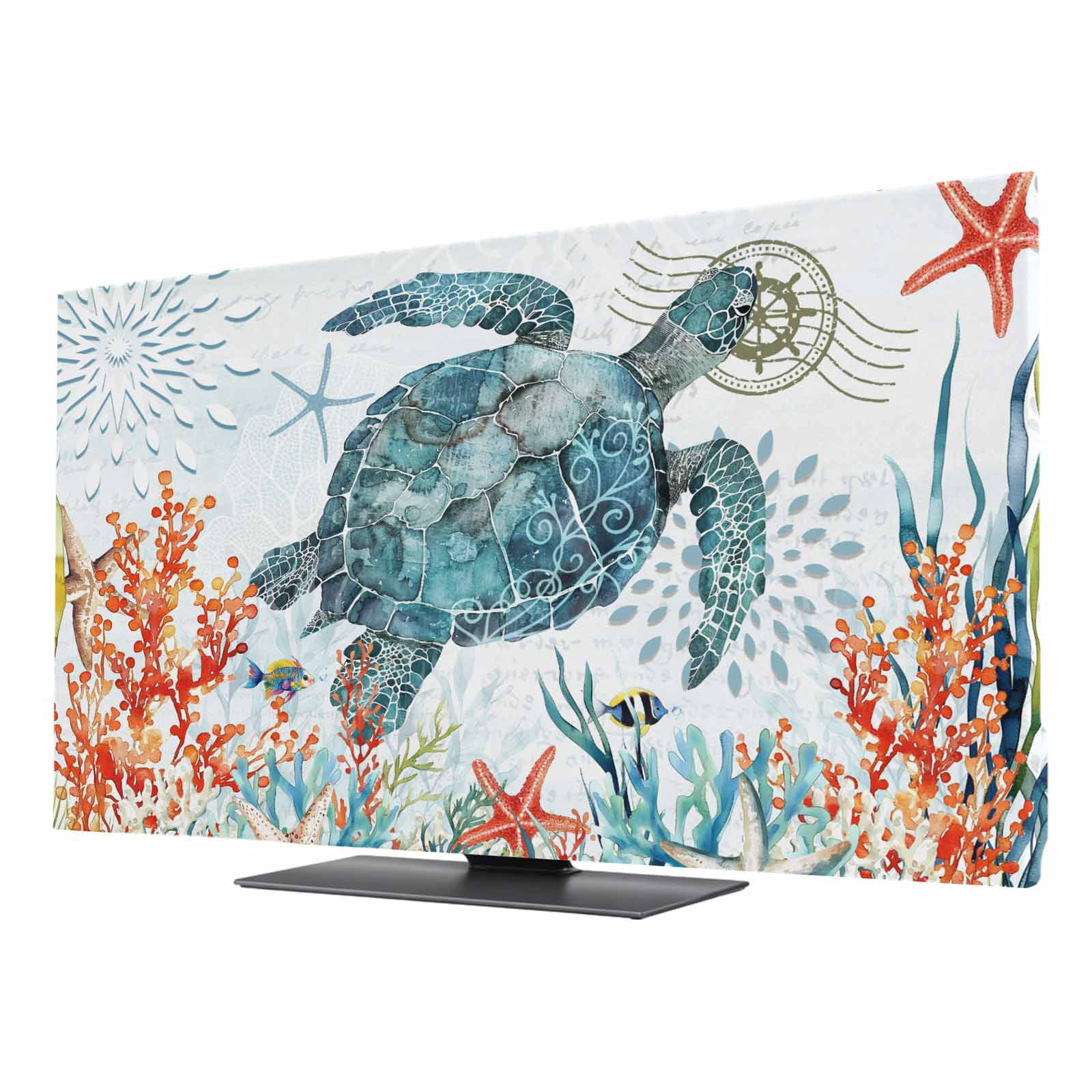 Coastal Turtle Elastic Indoor TV Cover 40" Dust Protector, Stretch ...