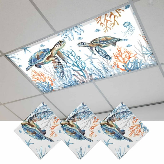 Coastal Turtle Fluorescent Light Covers, Blue Ocean Coral Starfish ...