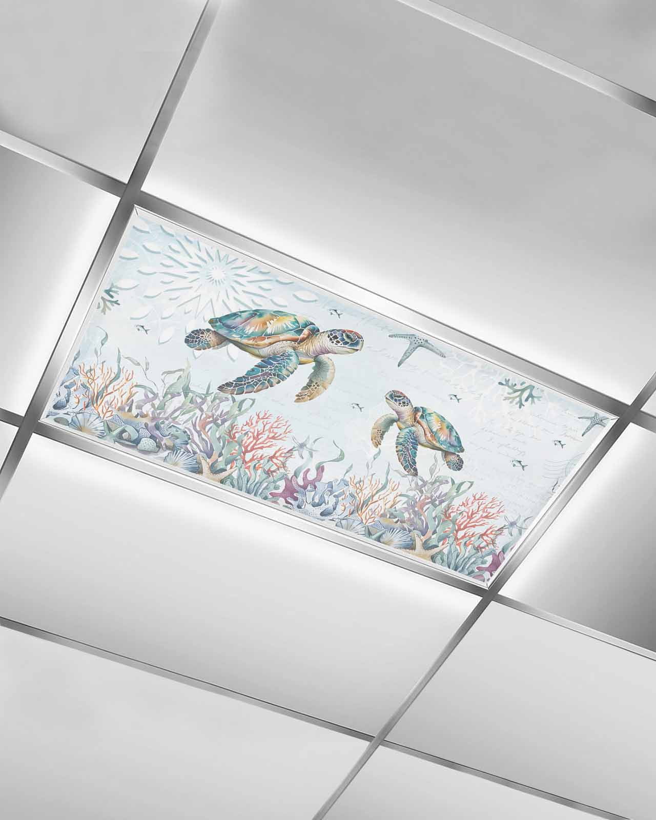 Coastal Turtle Fluorescent Light Covers for Ceiling Lights 4x2 feet,1 ...