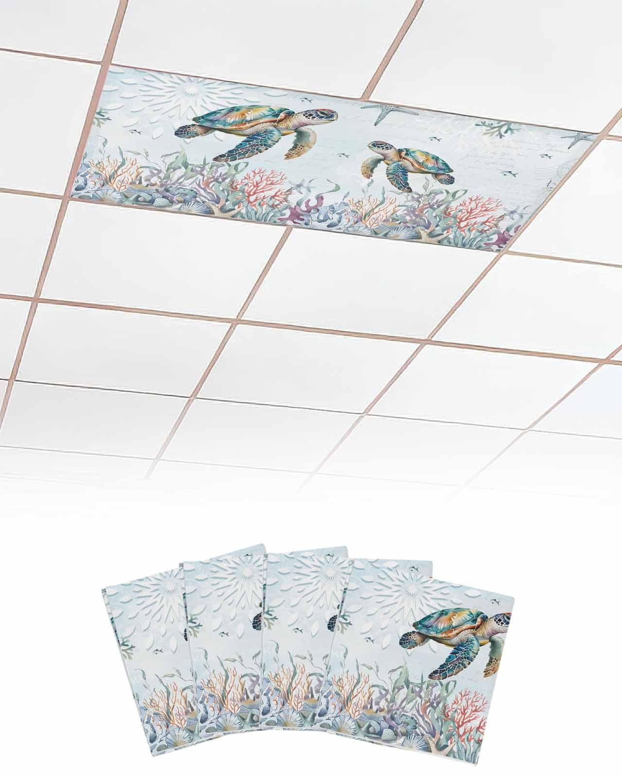 Coastal Turtle Fluorescent Light Covers for Ceiling Lights 4x2 feet,4 ...