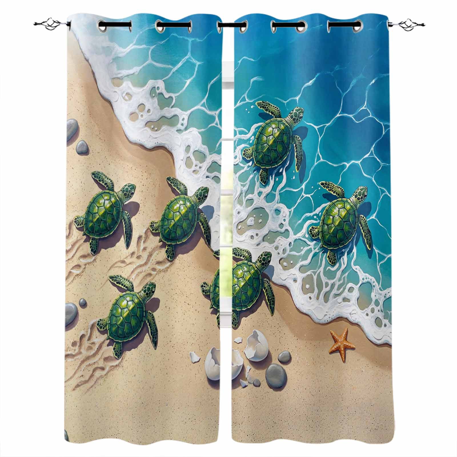 Coastal Turtle Kitchen Curtains Ocean Beach Nautical Starfish Seaside ...