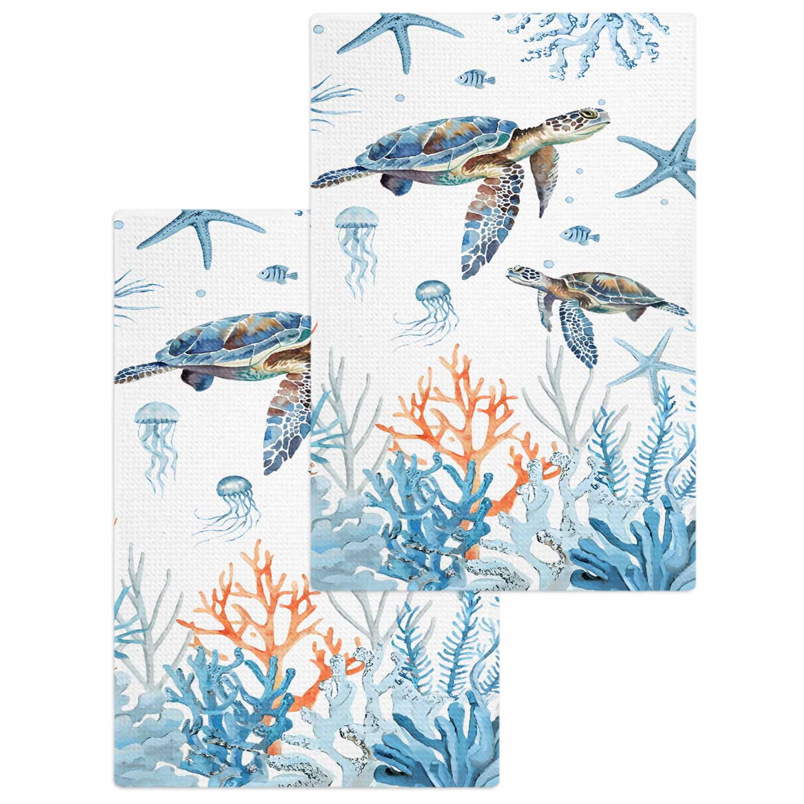 Coastal Turtle Kitchen Dish Towels for Drying Dishes Set of 2, Blue ...