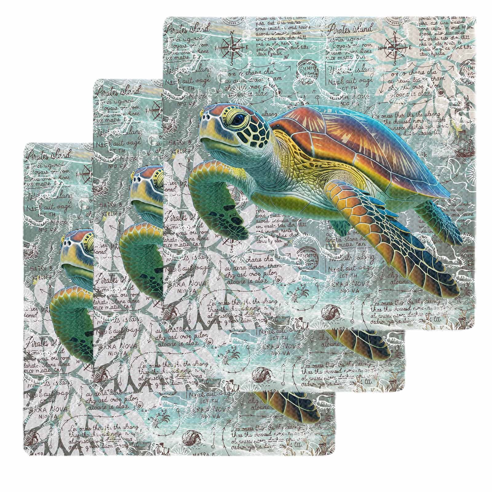 Coastal Turtle Kitchen Dish Towels for Drying Dishes Set of 3 ...