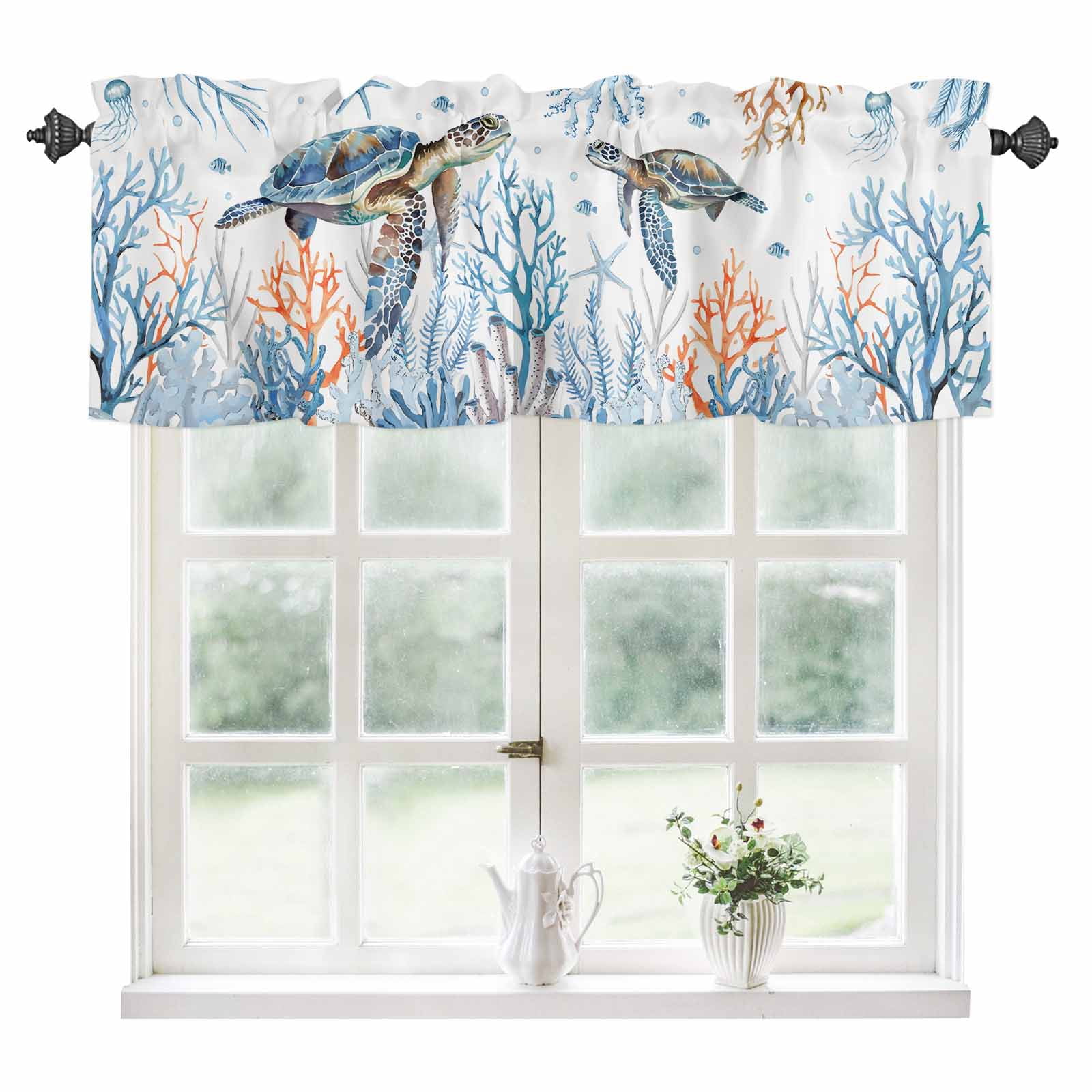 Coastal Turtle Kitchen Valances for Windows 60x18 Inch Kitchen Curtains ...