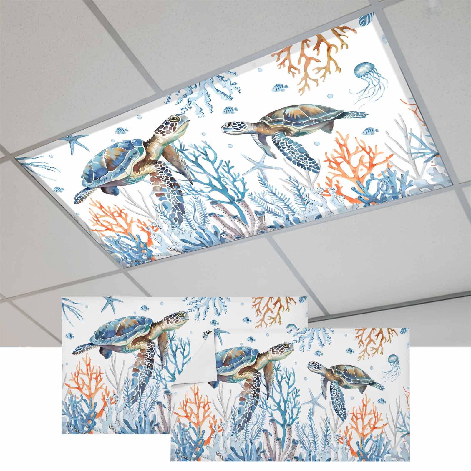 Coastal Turtle Magnetic Fluorescent Light Covers for Ceiling Lights ...