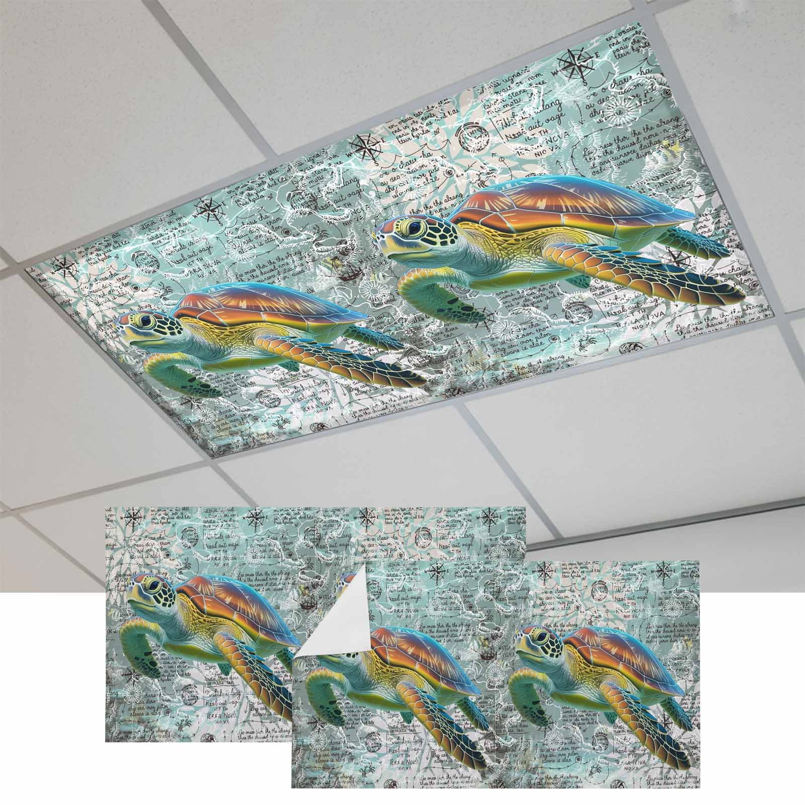 Coastal Turtle Magnetic Fluorescent Light Covers for Ceiling Lights ...