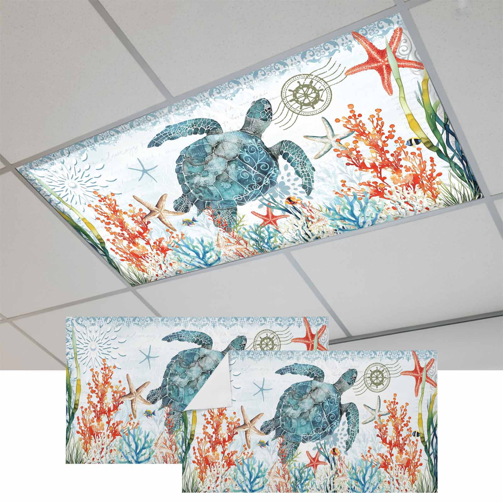 Coastal Turtle Magnetic Fluorescent Light Covers for Ceiling Lights ...