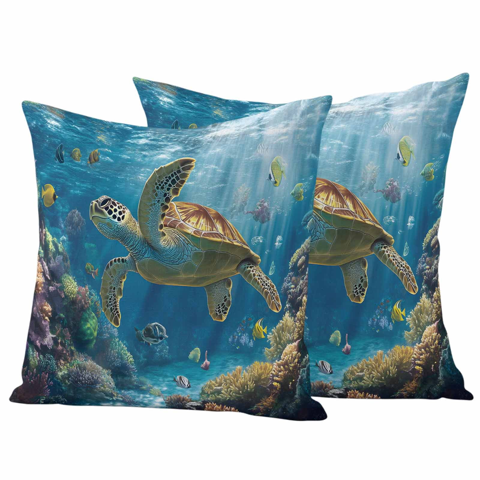 Coastal Turtle Outdoor Waterproof Pillow Covers, Turquoise Tropical ...