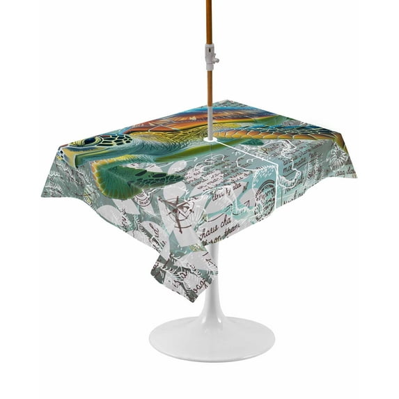 Coastal Turtle Rectangle Outdoor Tablecloth, Waterproof Table Cloth ...