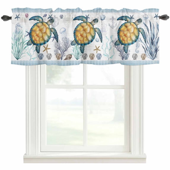 Coastal Turtle Rod Pocket Curtain Valance, Ocean Nautical Starfish ...