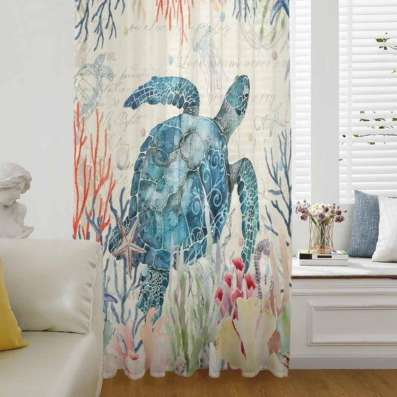 Coastal Turtle Semi Sheer Curtains Drapes for Living Room,Bedroom ...