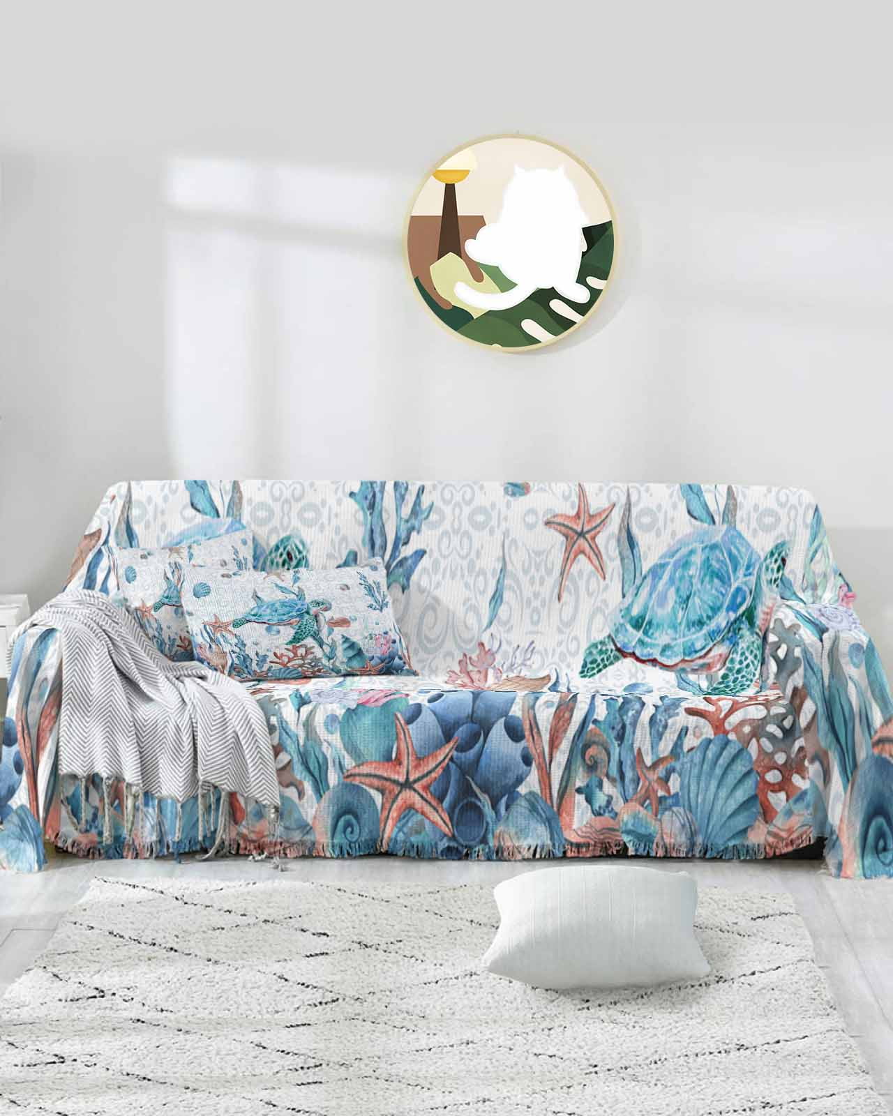 Coastal Turtle Sofa Covers for 3 Cushion Couch,Washable Sectional & L ...