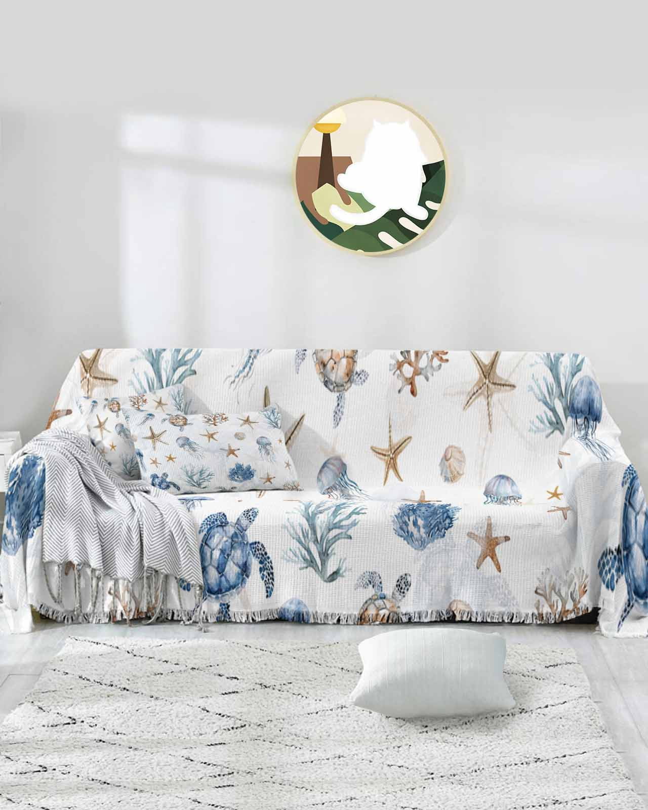 Coastal Turtle Sofa Covers for 3 Cushion,Washable Couch Cover for ...