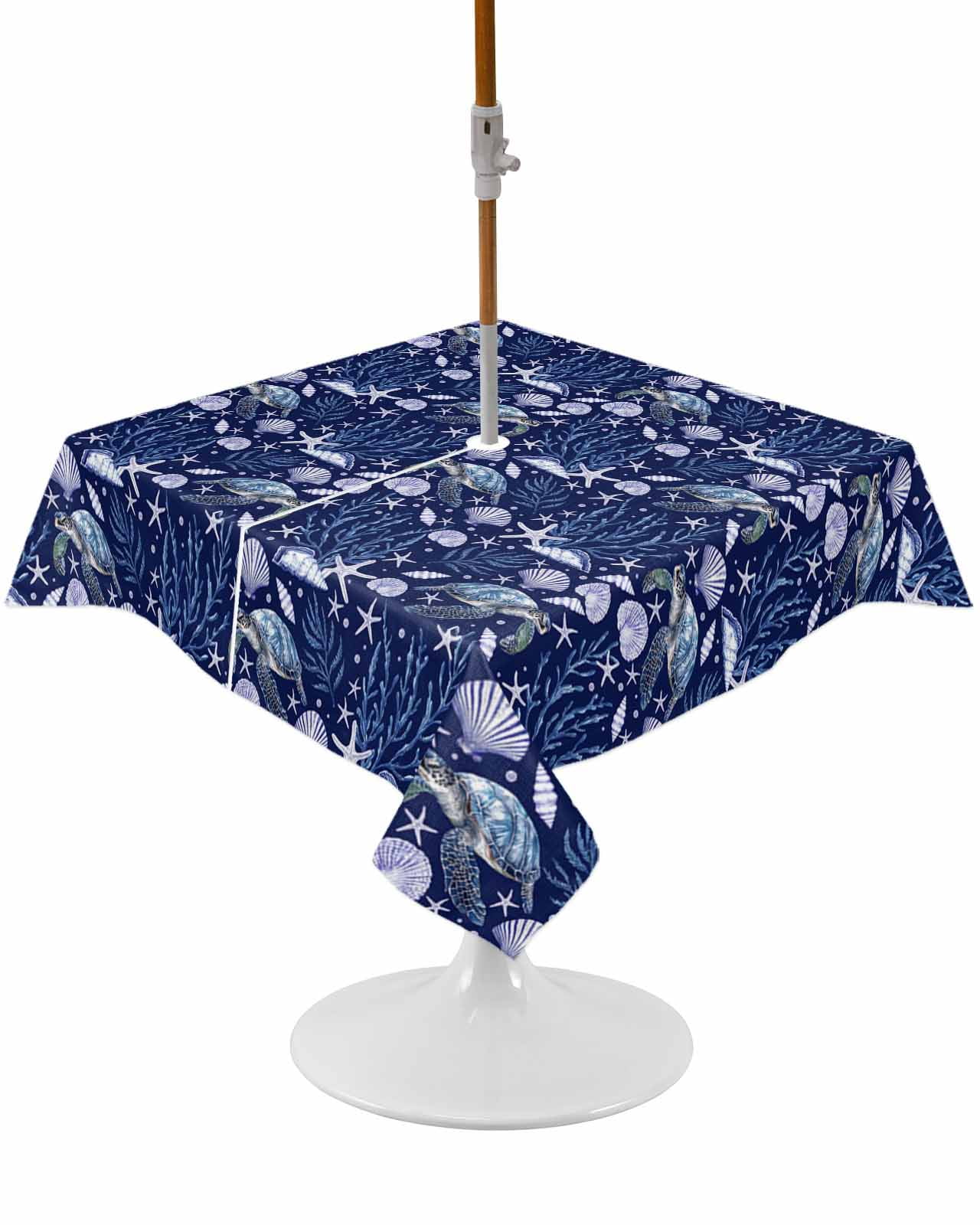 Coastal Turtle Square Outdoor Tablecloth, Waterproof Table Cloth Cover ...