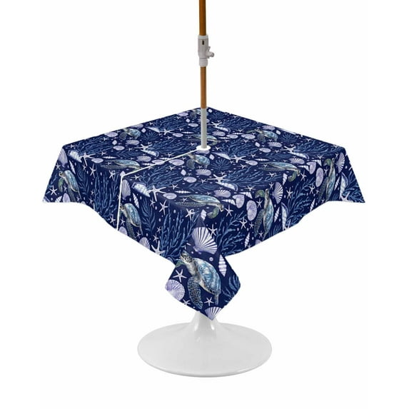 Coastal Turtle Square Outdoor Tablecloth, Waterproof Table Cloth Cover ...