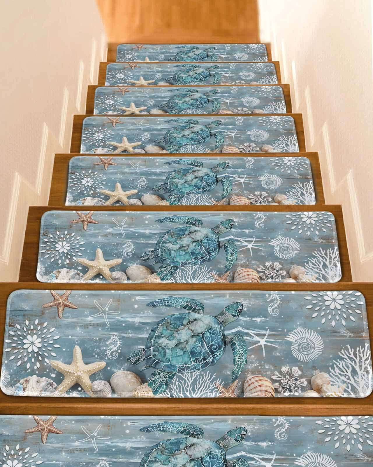 Coastal Turtle Stair Treads for Wooden Steps Indoor Runner Rug Carpet ...