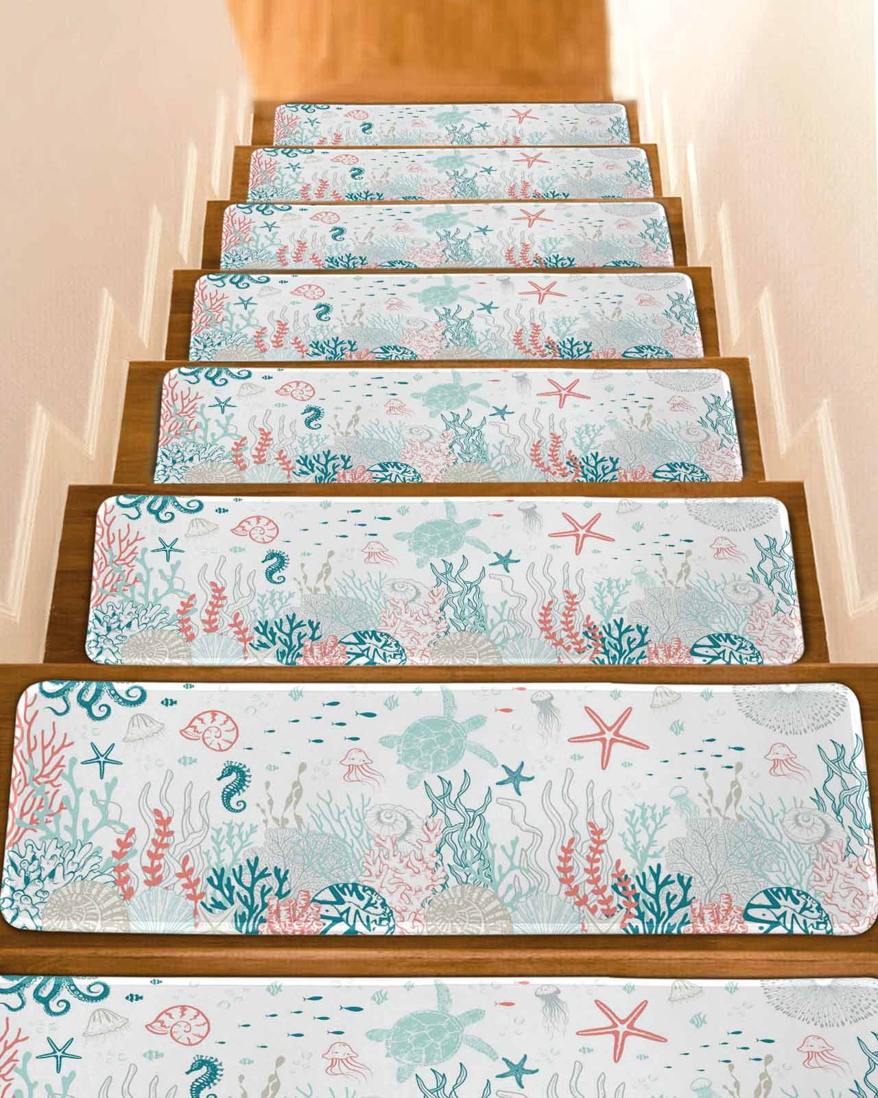 Coastal Turtle Stair Treads for Wooden Steps Indoor Runner Rug Carpet ...