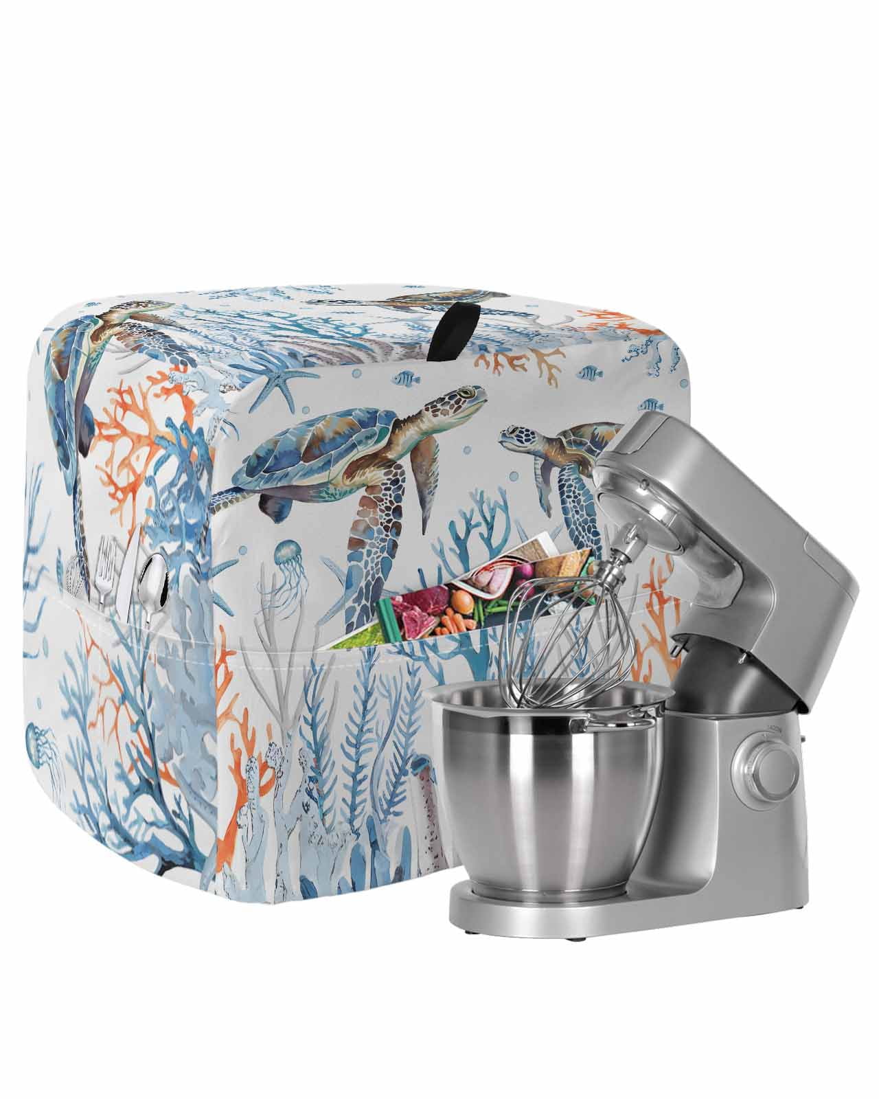 Coastal Turtle Stand Mixer Dust Cover with Storage Pocket & Handles ...