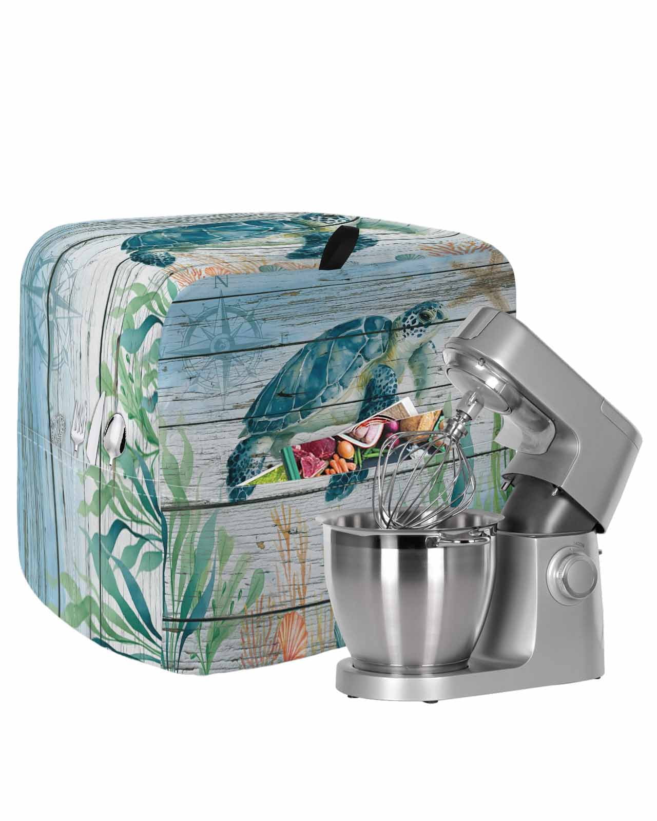 Coastal Turtle Stand Mixer Dust Cover with Storage Pocket & Handles ...
