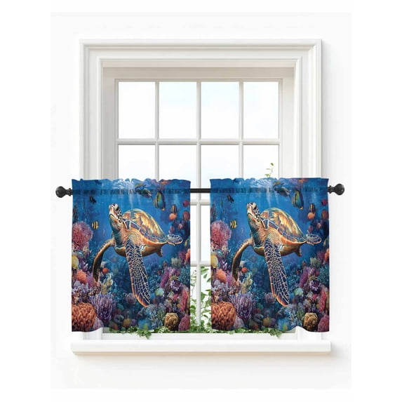 Coastal Turtle Tier Curtains 24 Inch Length,Sheer Curtains for Bedroom ...