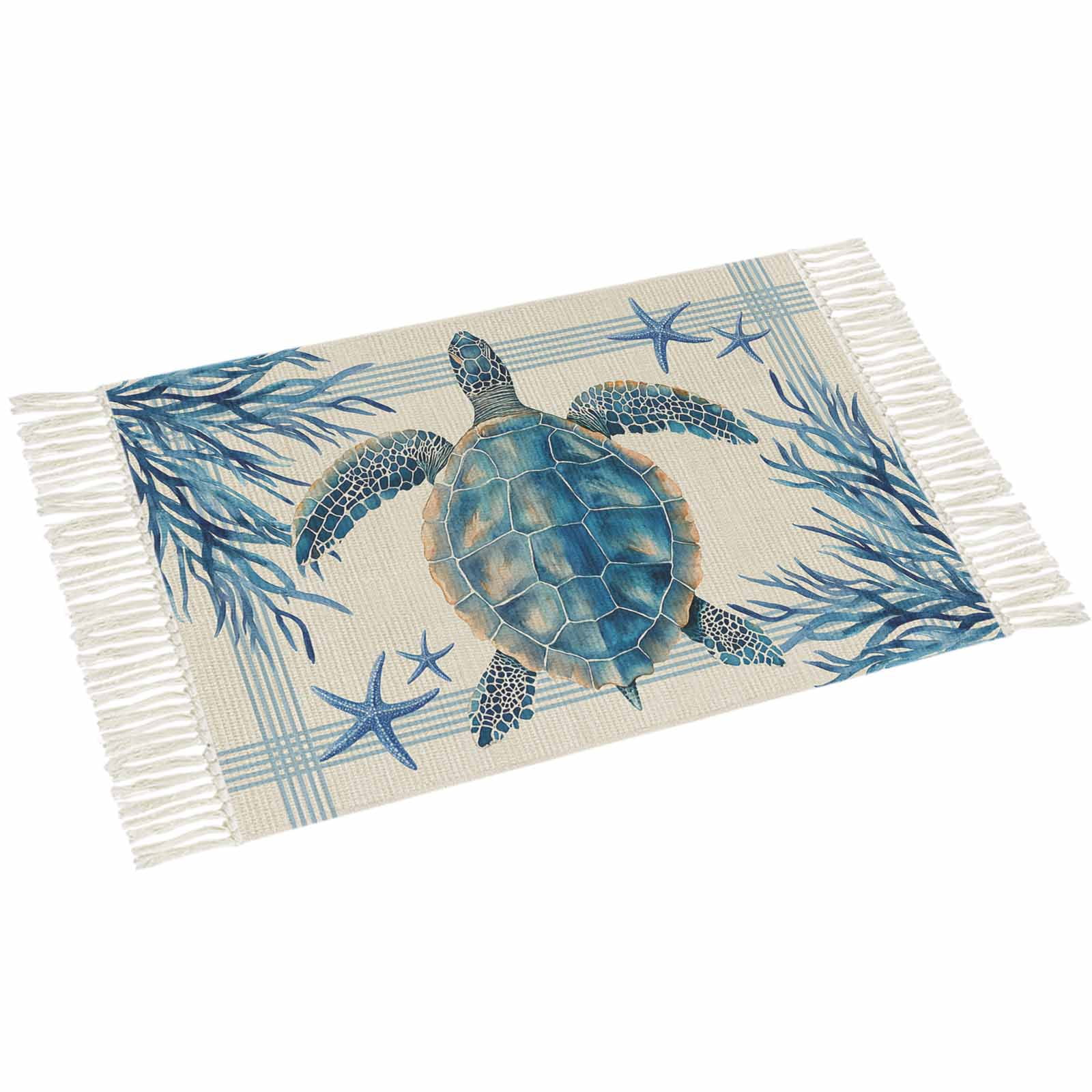Coastal Turtle Washable Bath Rug - 2x3 Entry Rug Washable Indoor ...