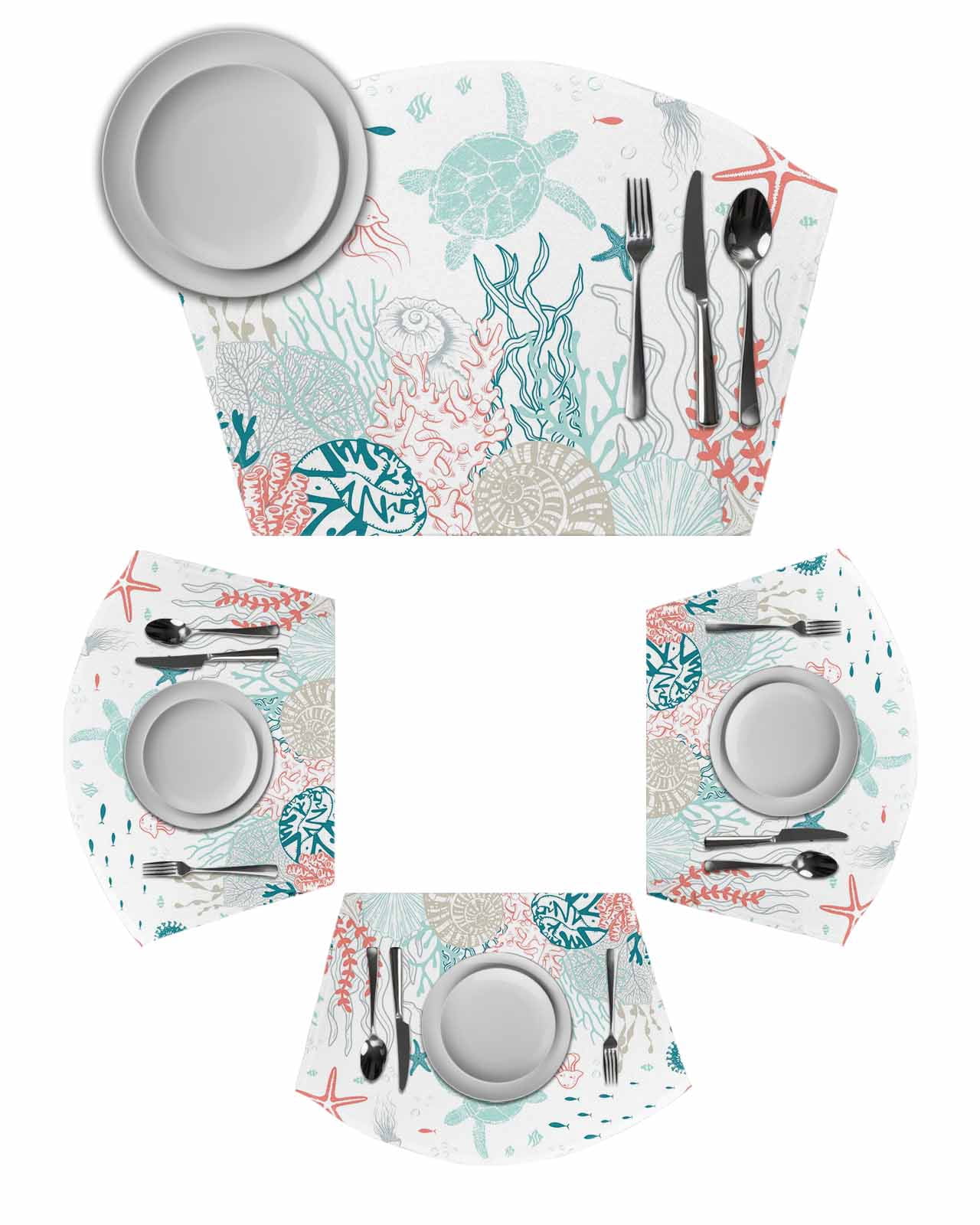 Coastal Turtle Wedge Shaped Placemats Set of 4, Cotton Linen Fan Place ...