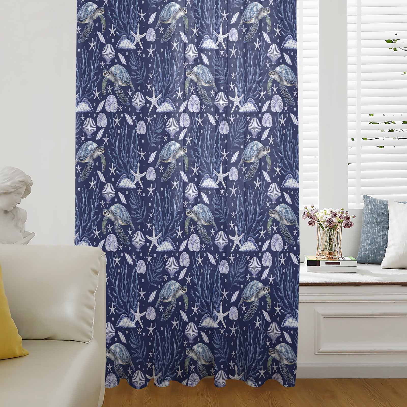 Coastal Turtle Window Curtain 72 Inches Long,Blue Ocean Starfish Retro ...