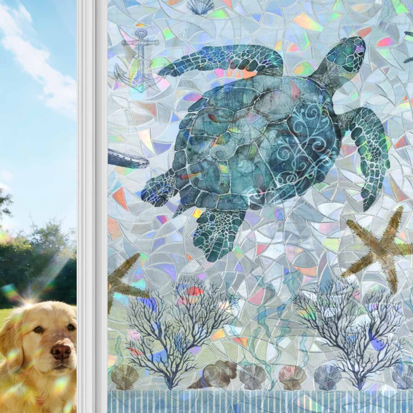 Coastal Turtle Window Privacy Film Stain Glass,Reusable Decorative ...