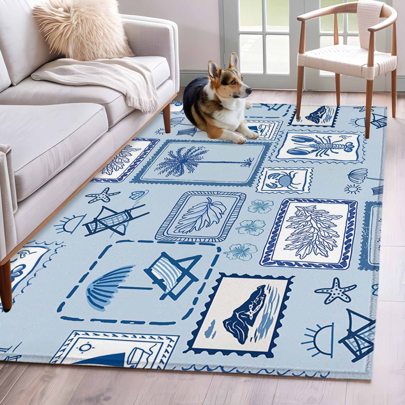 Coastal Vacation Area Rugs 3x5 ft Blue White Summer Coconut Trees ...